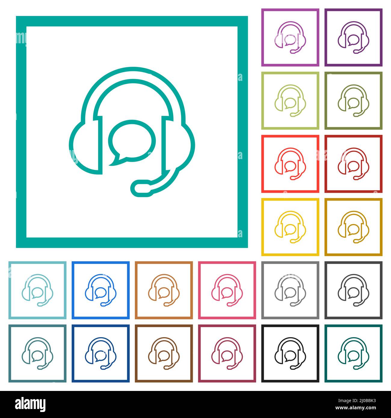 Call center with chat bubble outline flat color icons with quadrant ...