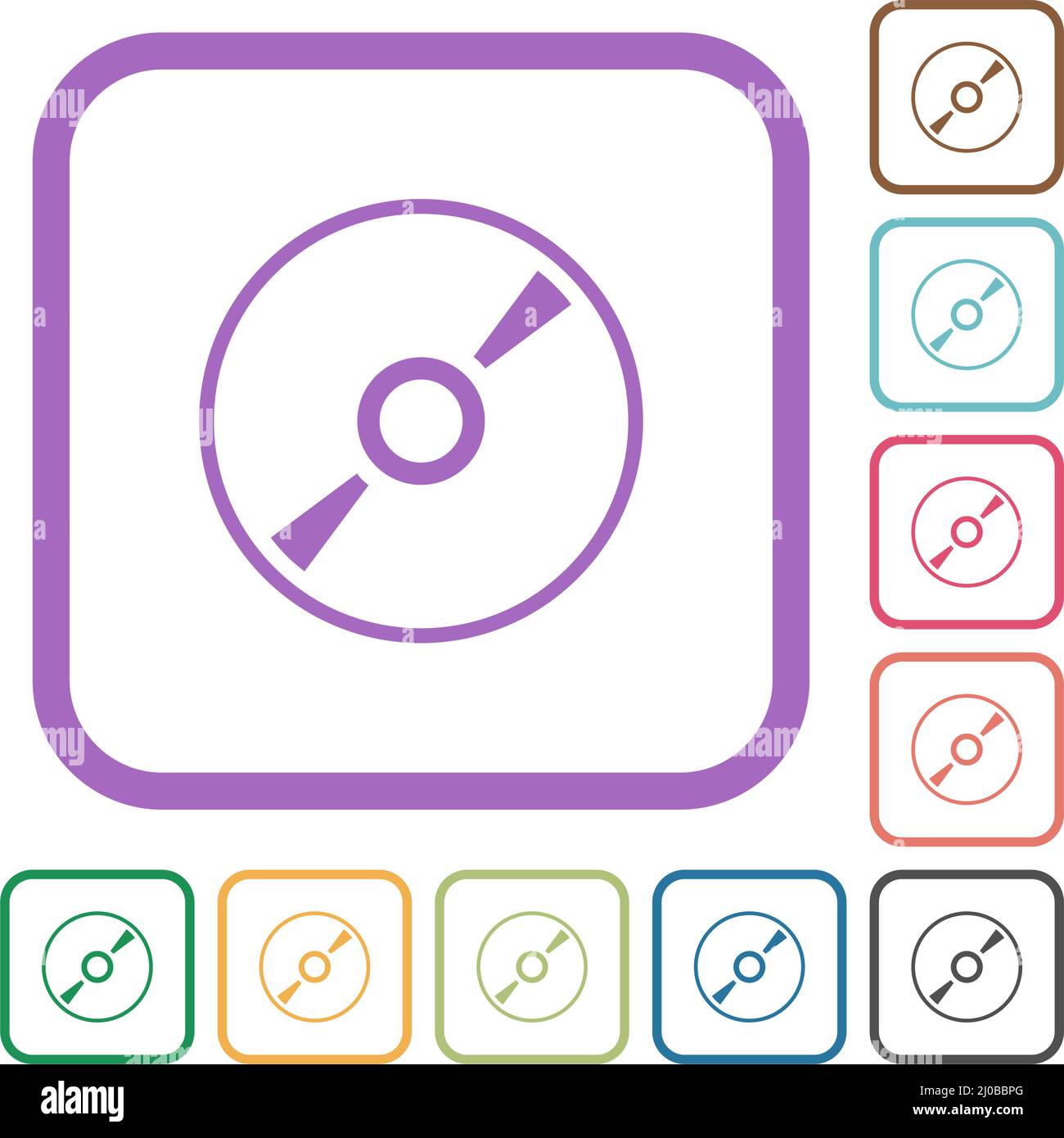 DVD disk outline simple icons in color rounded square frames on white ...
