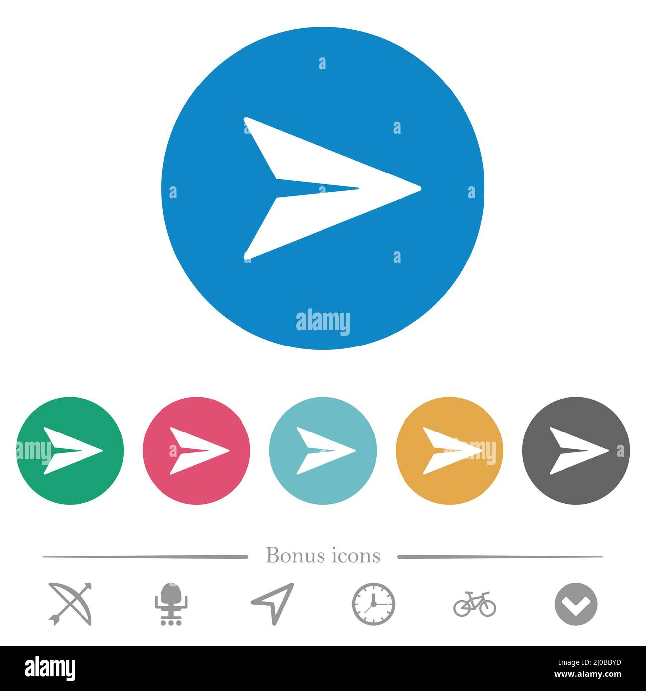 Send message solid flat white icons on round color backgrounds. 6 bonus ...