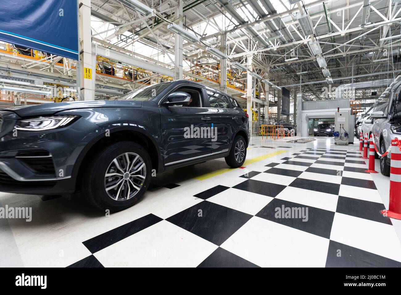 Modern car assembly plant. Auto industry. Interior of a high-tech ...