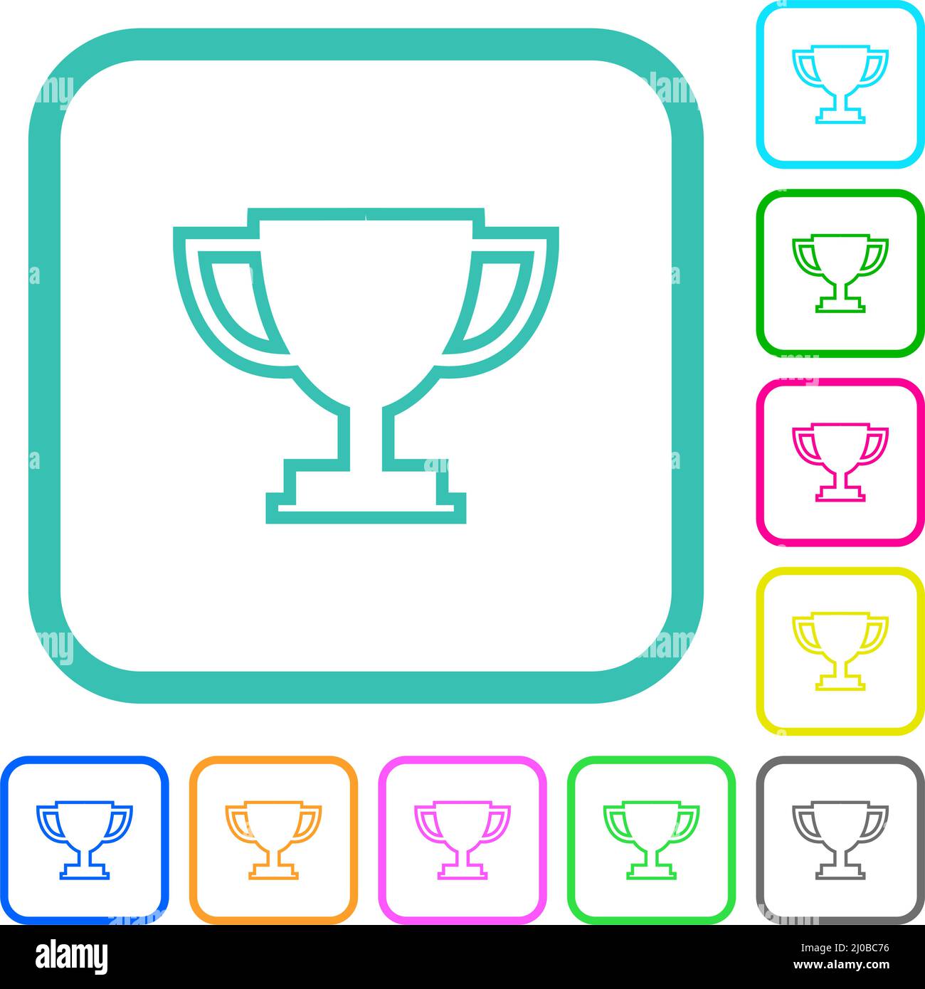 Trophy cup outline vivid colored flat icons in curved borders on white ...