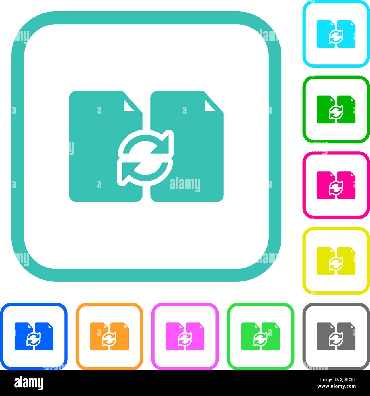 Swap documents solid vivid colored flat icons in curved borders on ...