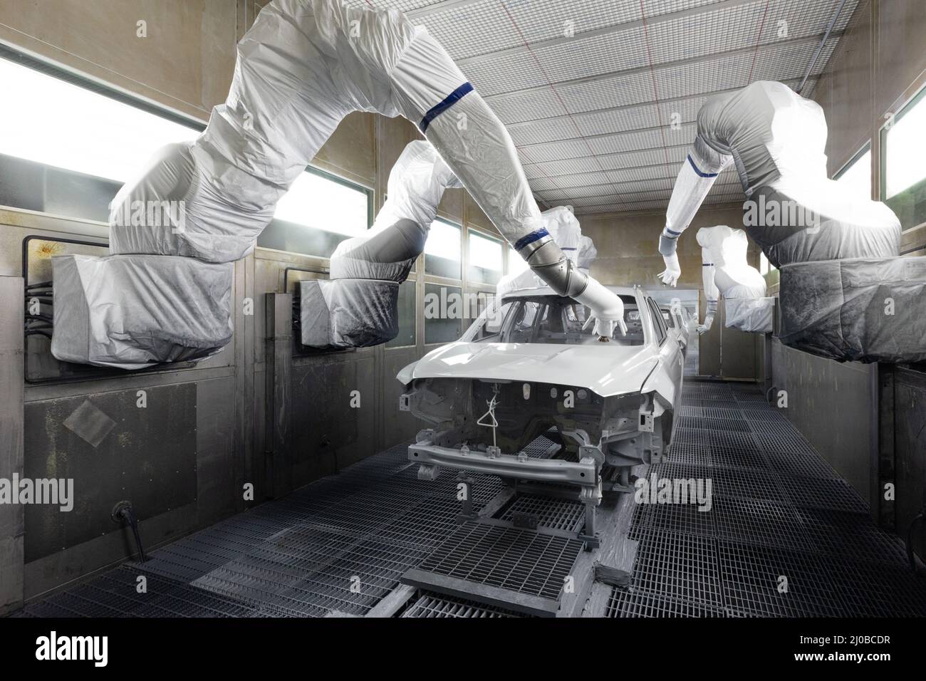 Car bodies are on assembly line. Modern automotive industry. A car ...