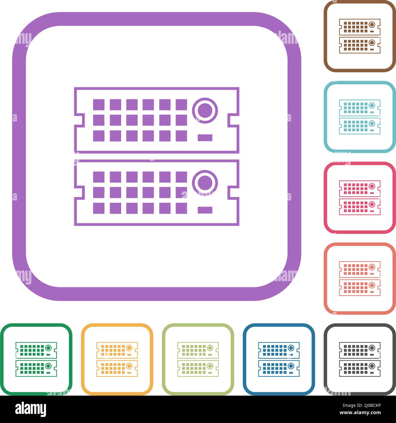 Rack servers outline simple icons in color rounded square frames on white background Stock ...