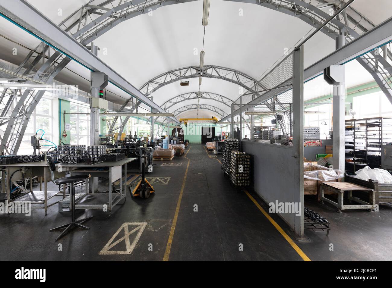 Photo of modern automobile manufacturing workshop. Factory with steel ...