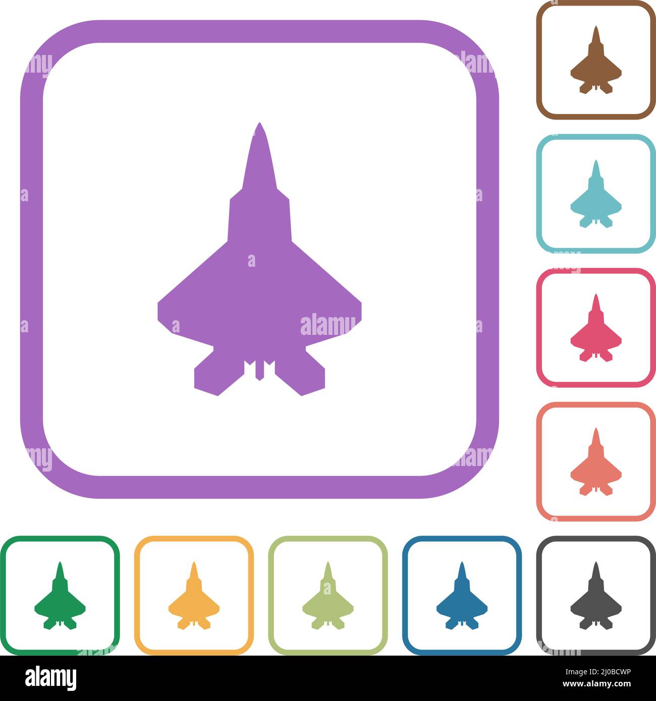 Jet fighter silhouette simple icons in color rounded square frames on ...