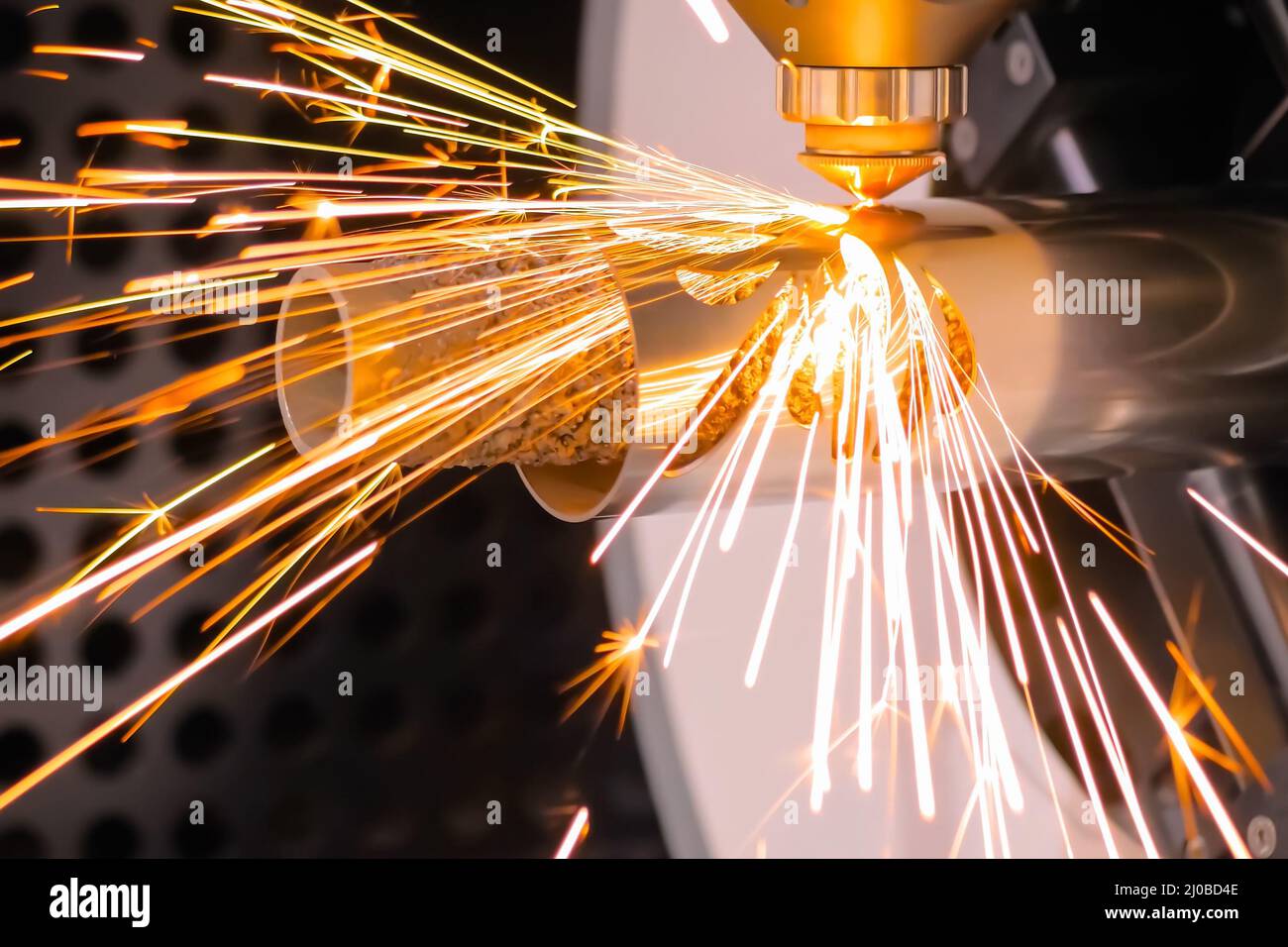 Automatic cnc laser cutting machine working with cylindrical metal ...