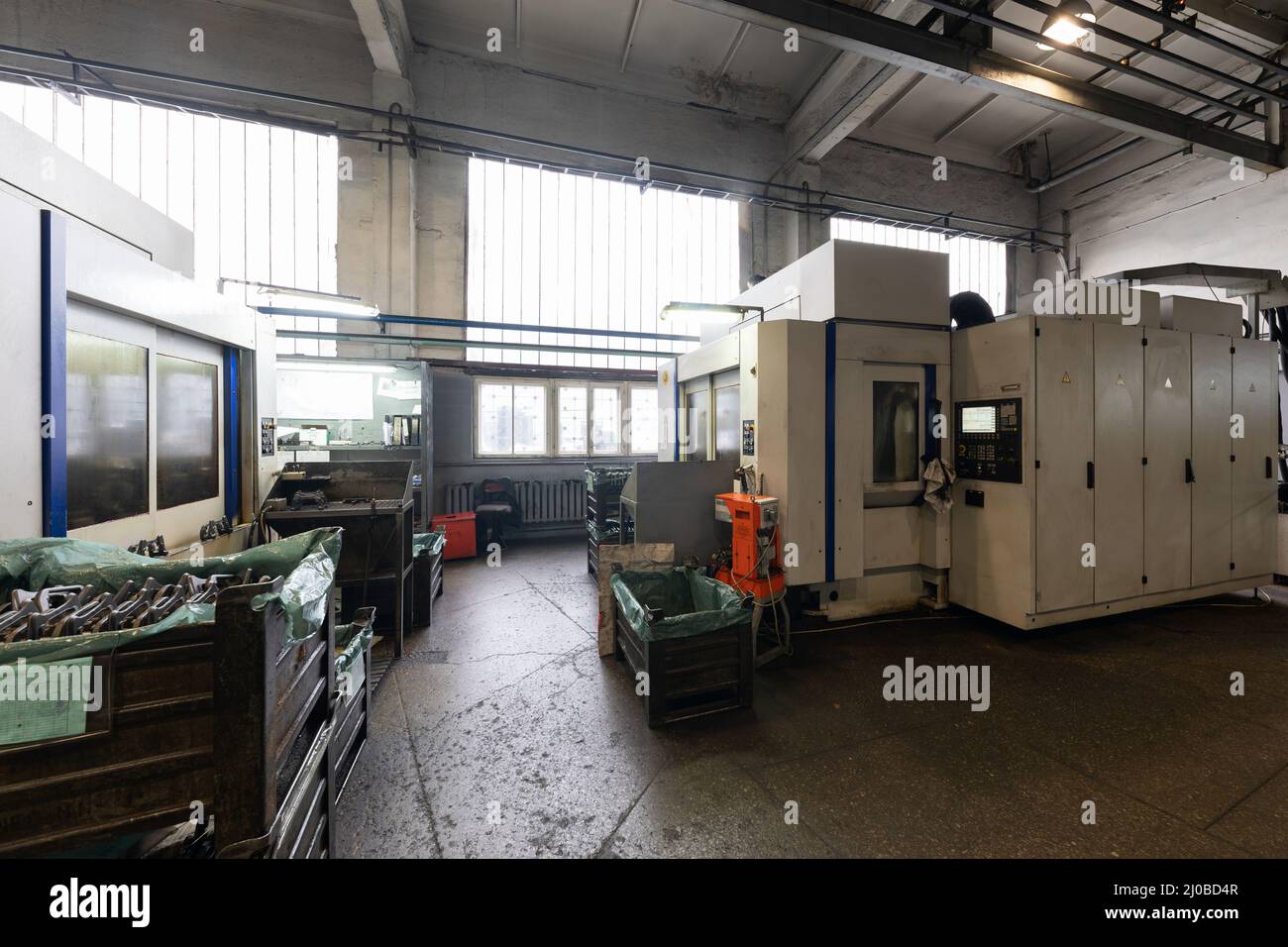 Photo of modern automobile manufacturing workshop. Factory with steel ...