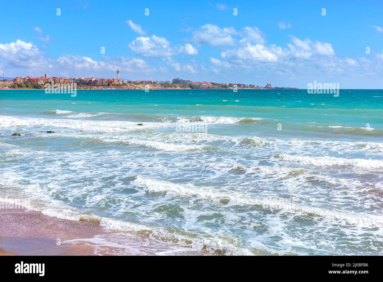 Aheloy, Bulgaria coastline, turquoise sea waves beach panorama ...