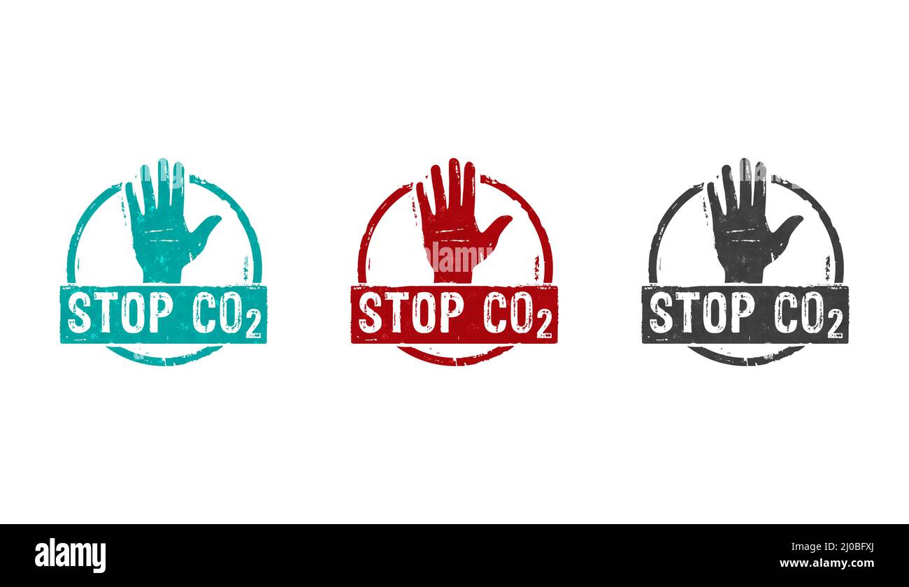 Stop CO2 and carbon neutral stamp icons in few color versions. Eco ...