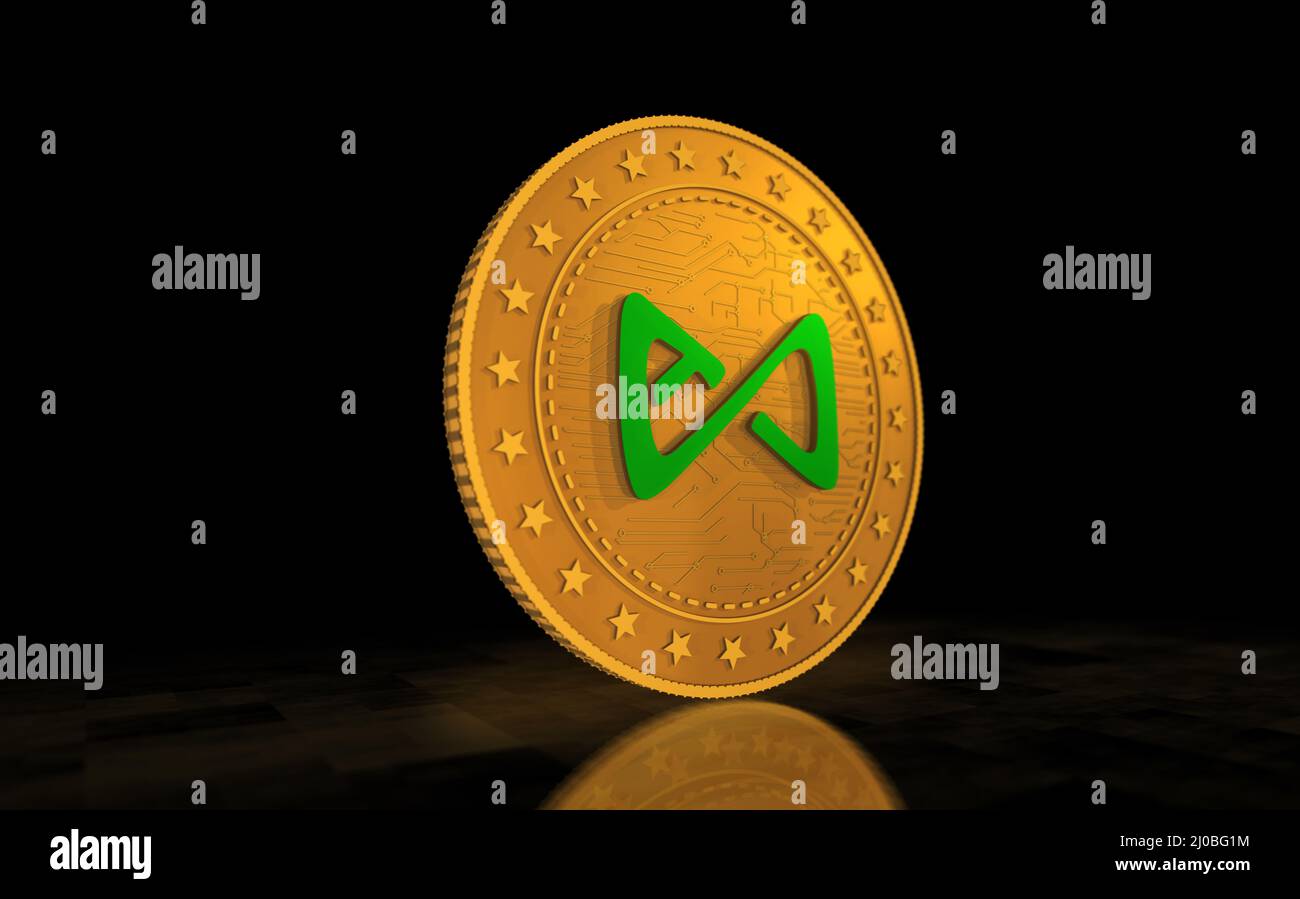 Axie AXS infinity, game cryptocurrency symbol gold coin on green screen ...