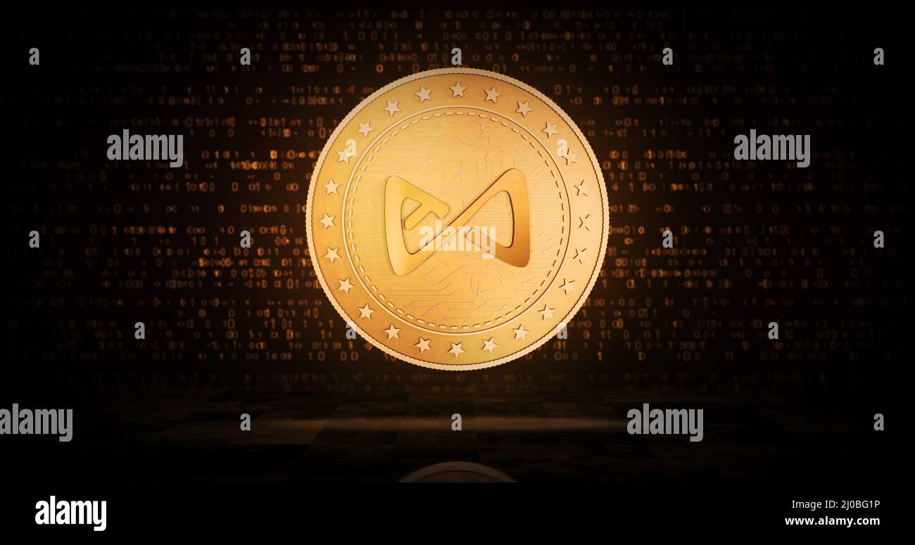 Axie AXS infinity, game cryptocurrency symbol gold coin on green screen ...
