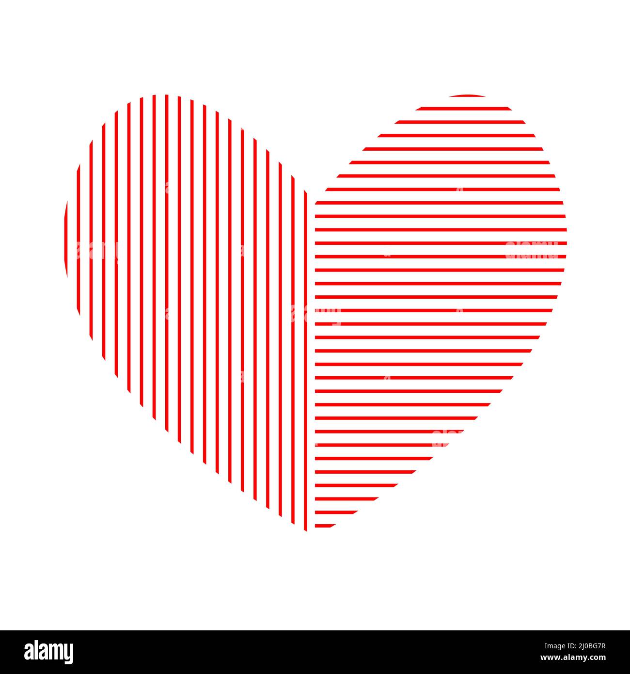 Heart of two halves shaded with red lines. Left part shaded with red ...