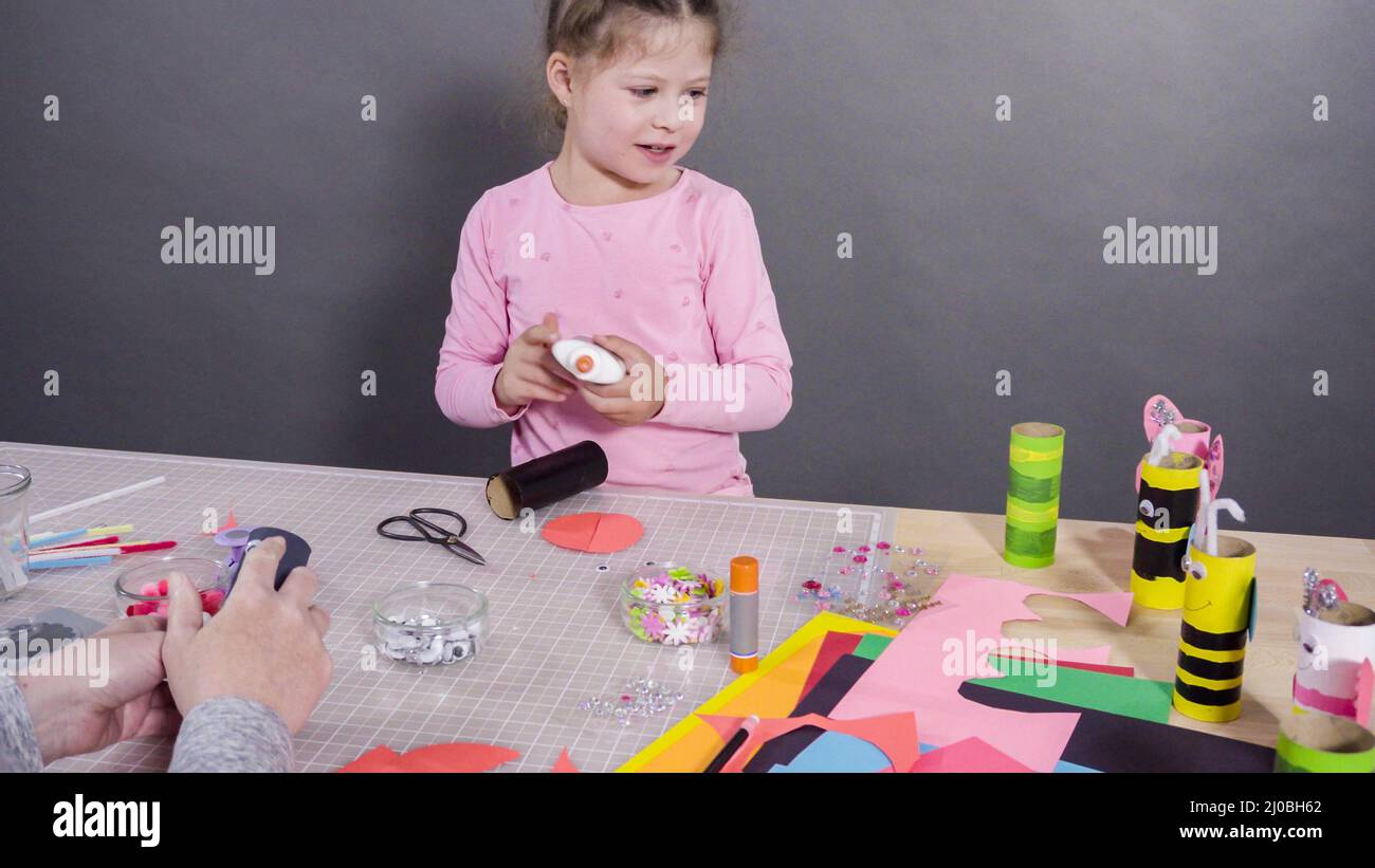 Kids papercraft. Making paper bugs out of the empty toilet paper rolls ...