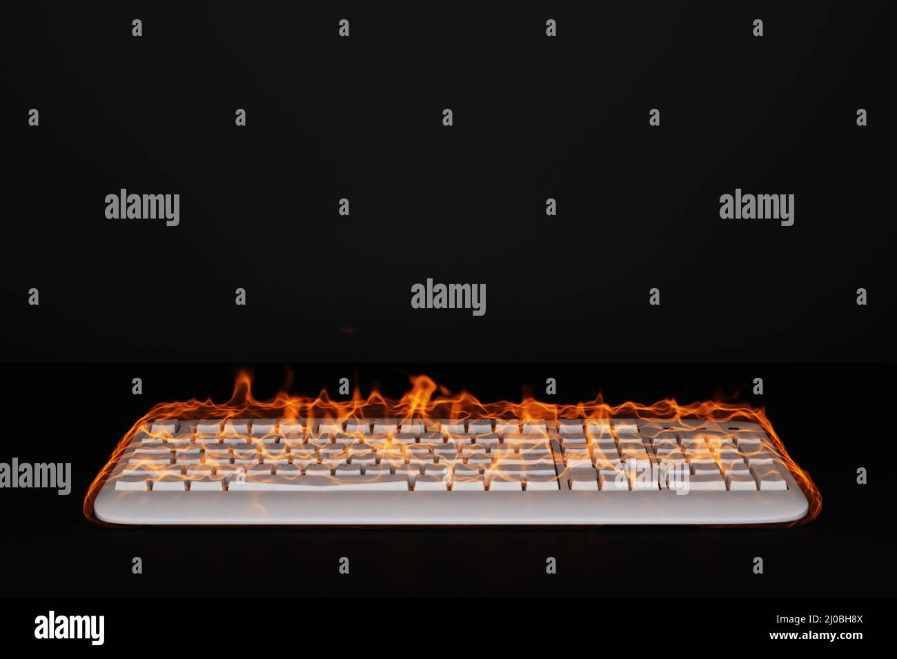 burning computer keyboard on black background copy space. 3d rendering ...