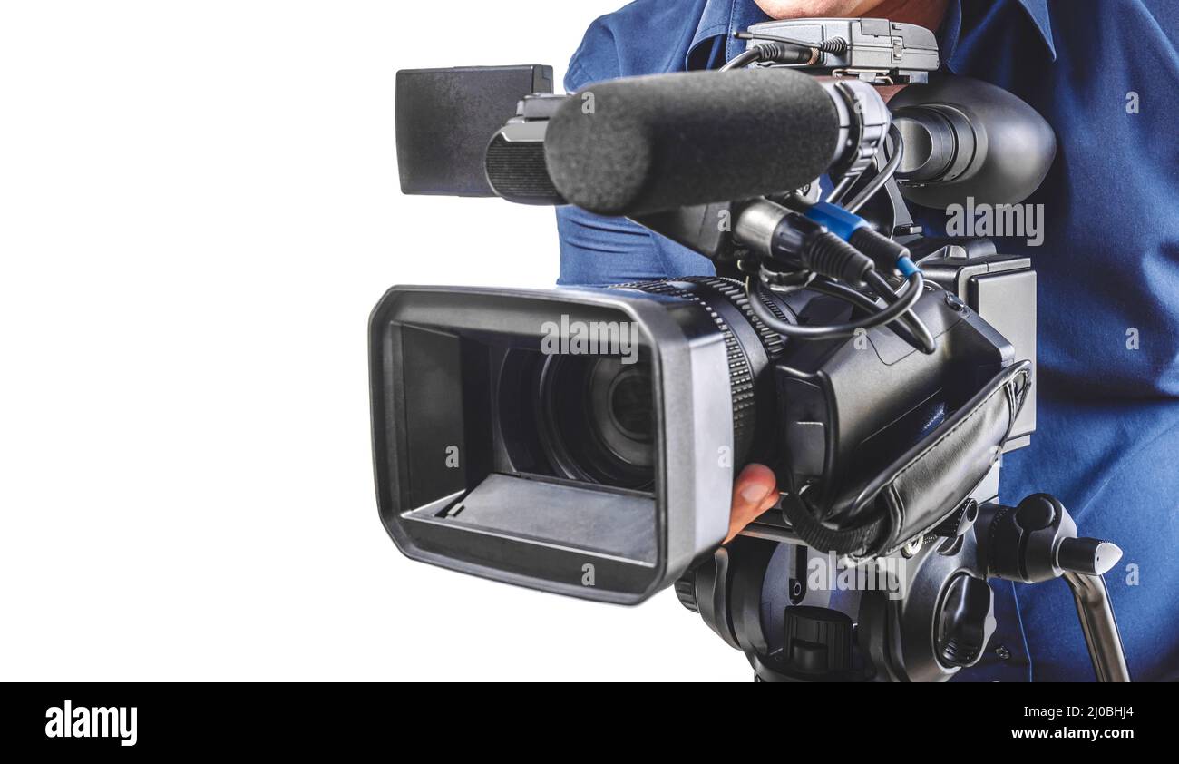 Cameraman isolated on a white background Stock Photo - Alamy