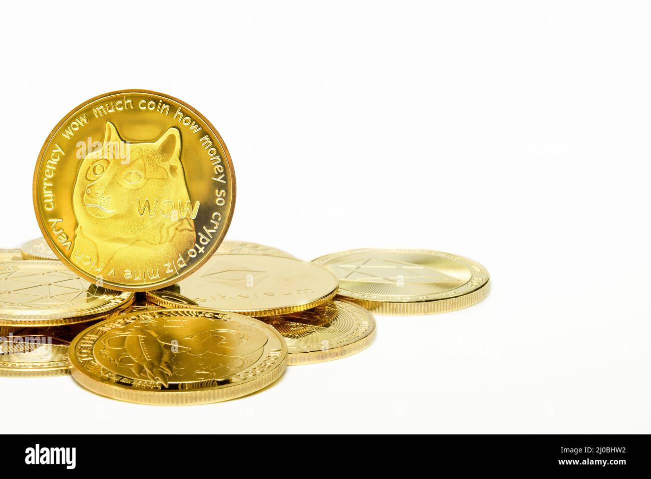 Dogecoin DOGE cryptocurrency isolated on white background, Face of the ...