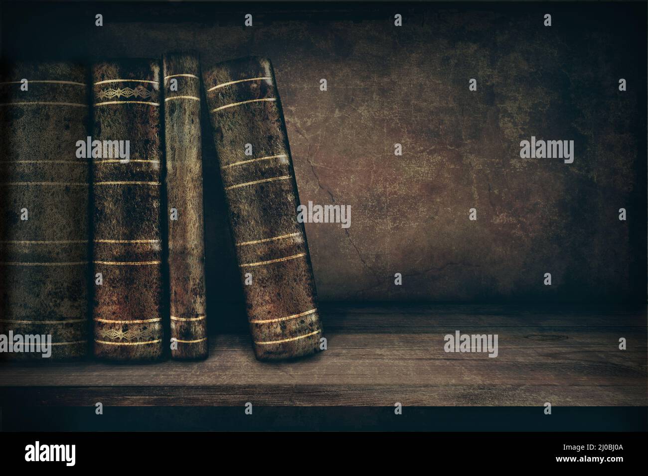 Vintage background with old books on a shelf and copy space Stock Photo ...