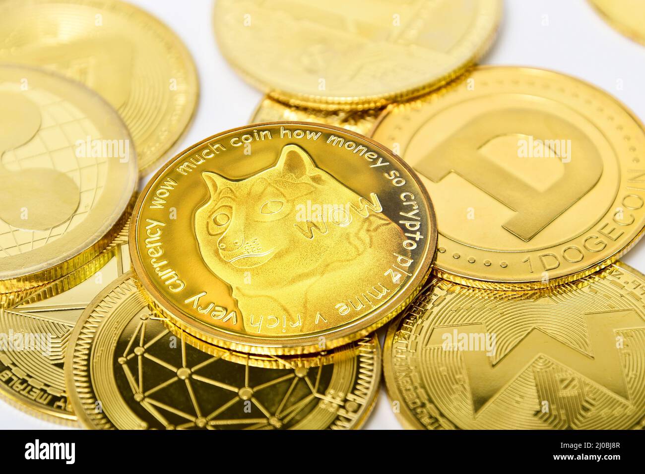 Dogecoin DOGE cryptocurrency isolated on white background, Face of the ...
