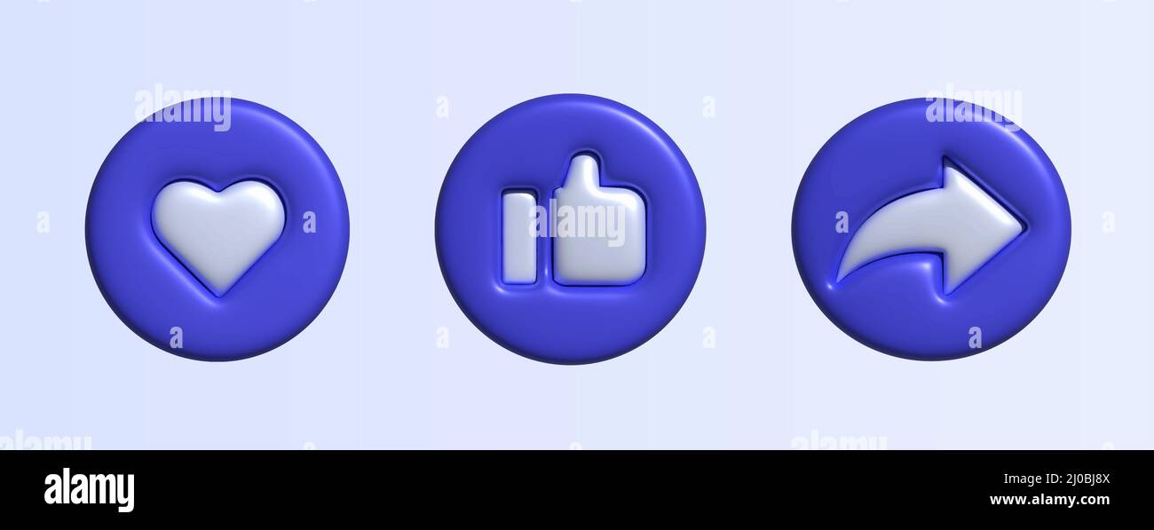Social media 3d icons. Like and share button. 3d vector. Thumb up 3d ...