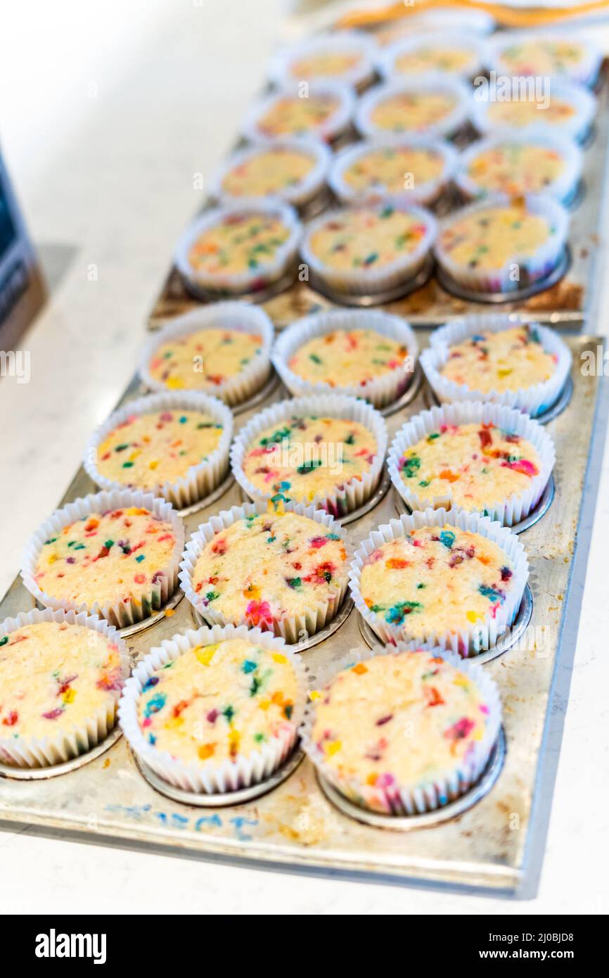 Funfetti cupcakes are cooling in a cupcake pan Stock Photo - Alamy