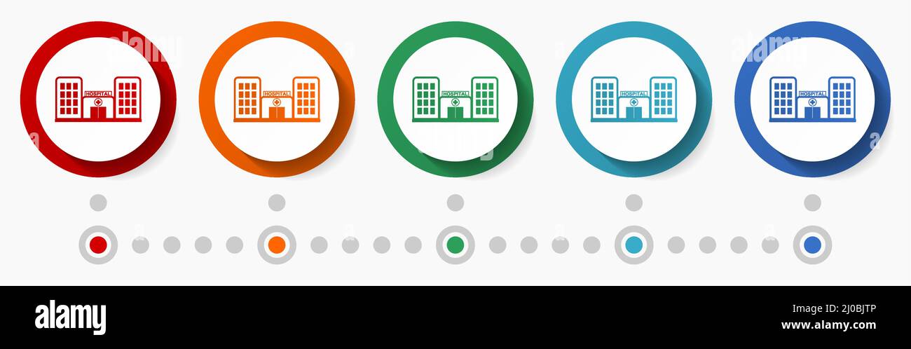 Hospital building concept vector icon set, flat design colorful buttons ...