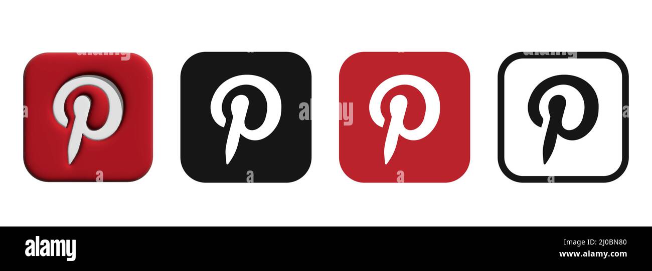 Pinterest 3d logo. Pinterest logo collection. Pinterest icon Stock ...