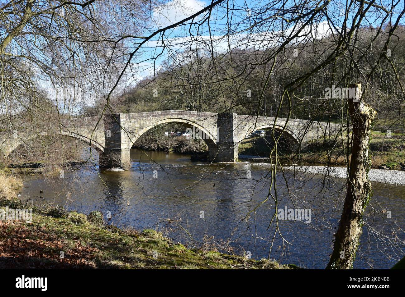 Barden Bridge, in Spring, River Wharfe, Yorkshire Dales, North ...