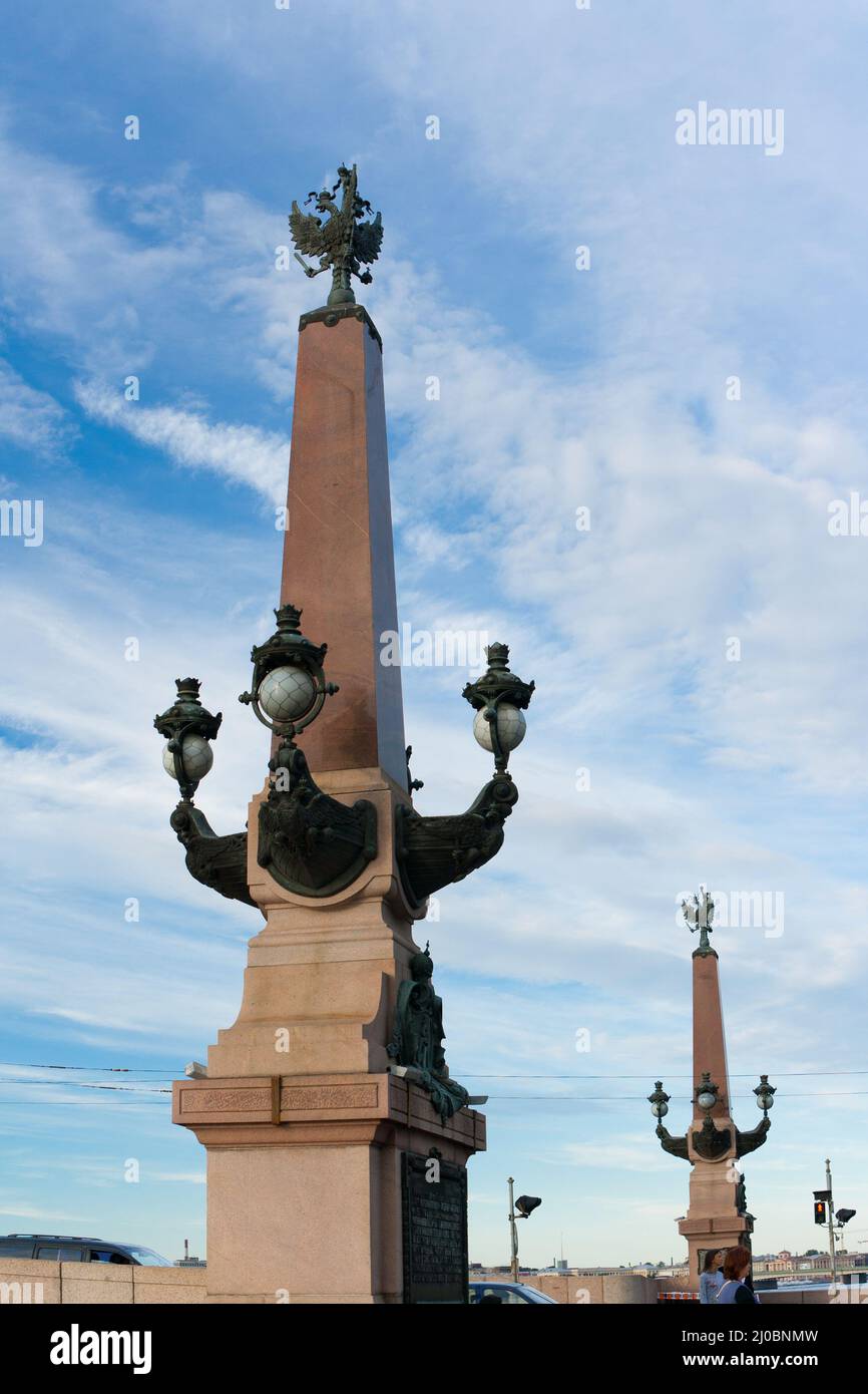 The obelisk at the entrance to the Trinity Bridge. Saint Petersburg ...