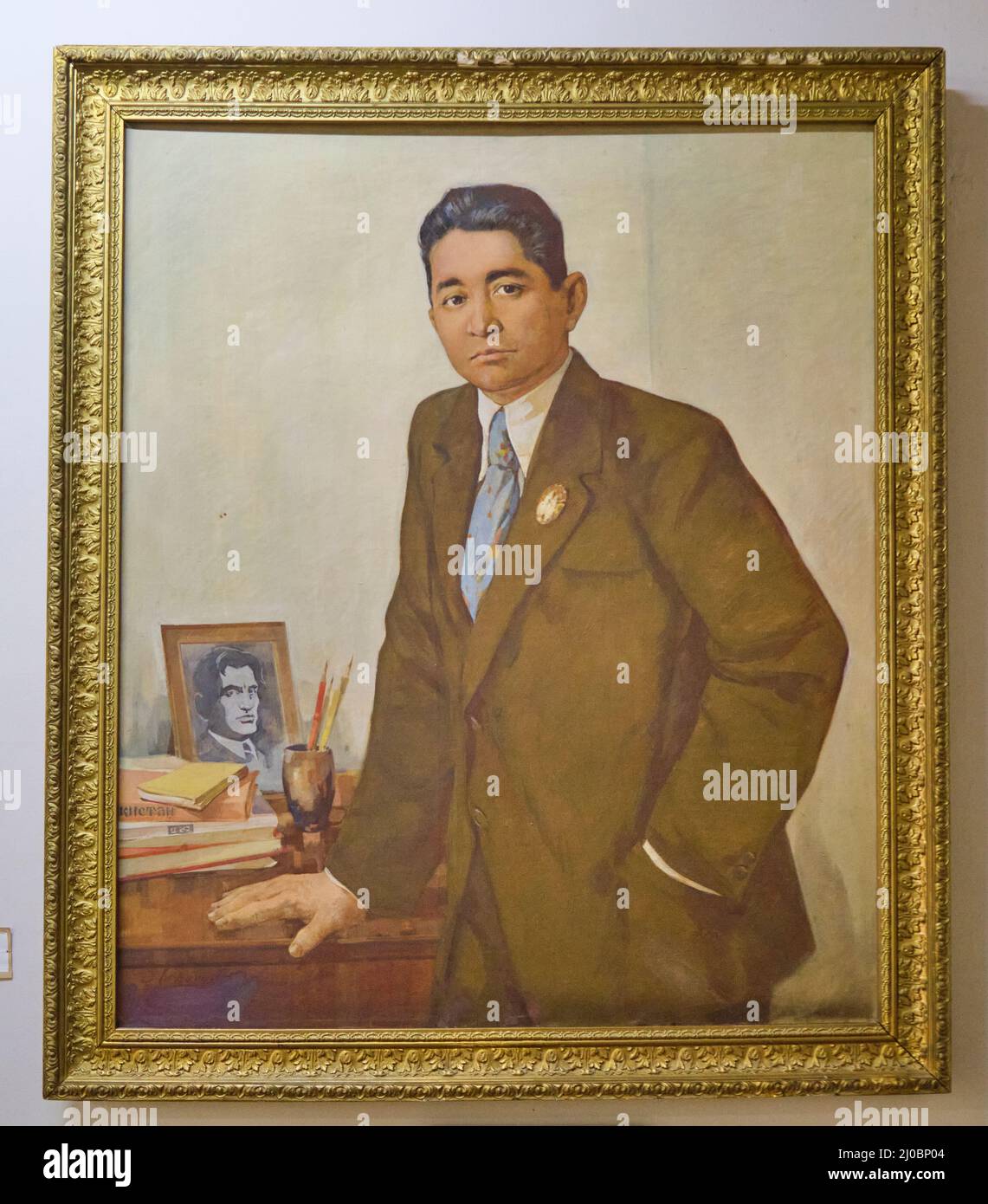 A portrait, picture of the famous Uzbek writer, Hamid Alimjan. Painting ...