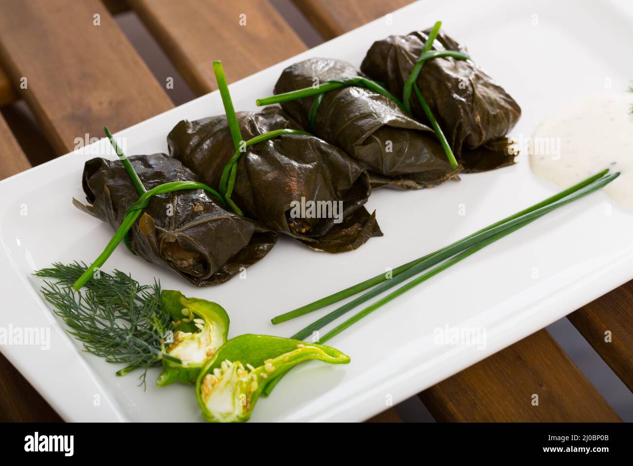 Tasty grape rolls made from grape leaves, dish of Bulgarian cuisine ...