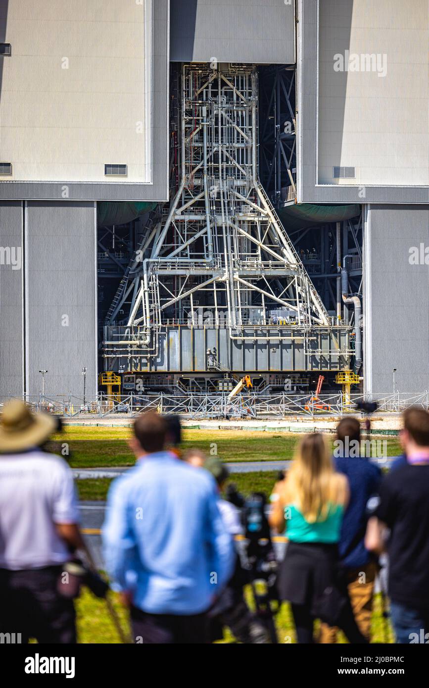 NASA’s new Moon rocket at Kennedy Space Center as it is prepared for ...