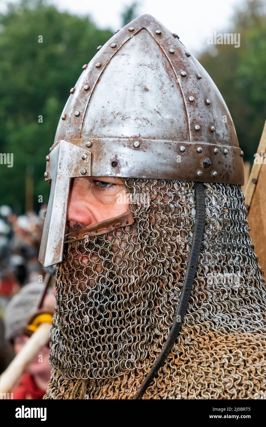 Participant dressed in medieval saxon armour hi-res stock photography ...