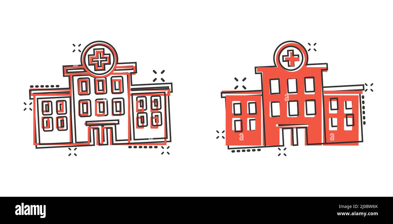Hospital building icon in comic style. Medical clinic cartoon vector ...