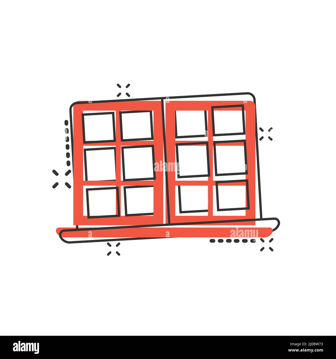 Window icon in comic style. Casement cartoon vector illustration on ...