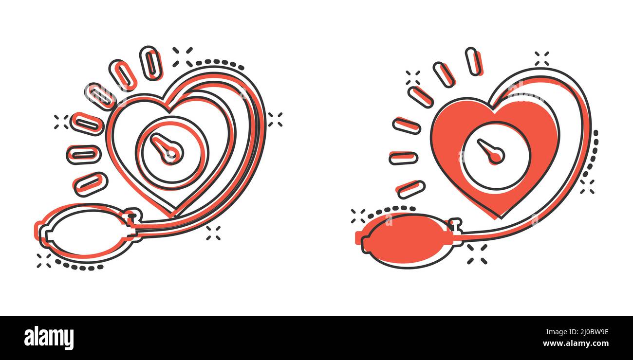 Arterial blood pressure icon in comic style. Heartbeat monitor cartoon ...