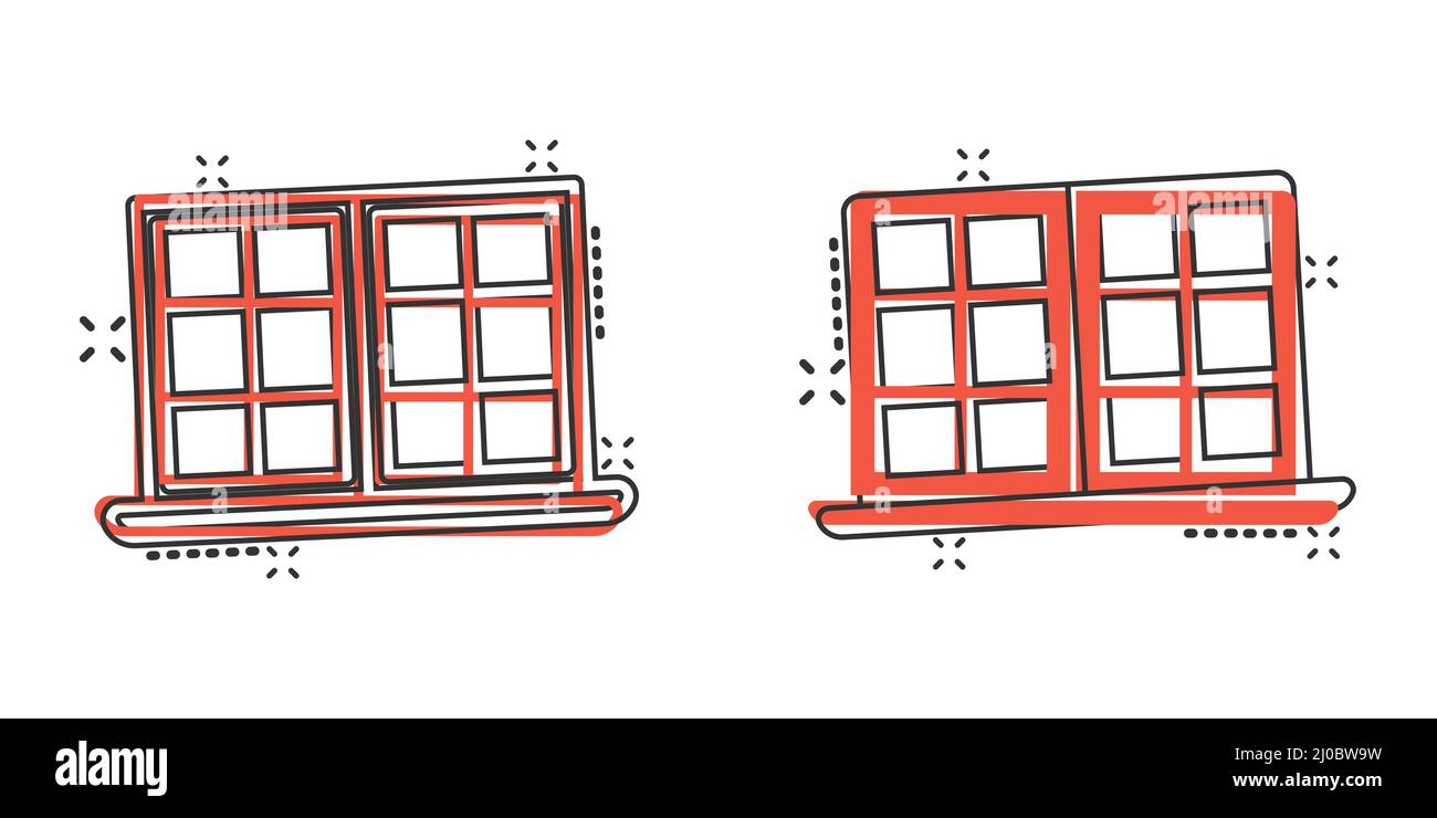 Window icon in comic style. Casement cartoon vector illustration on ...