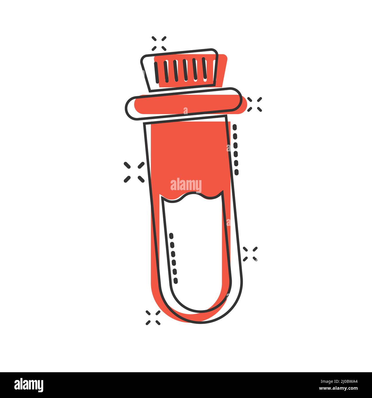 Blood in test tube icon in comic style. Laboratory flask cartoon vector ...