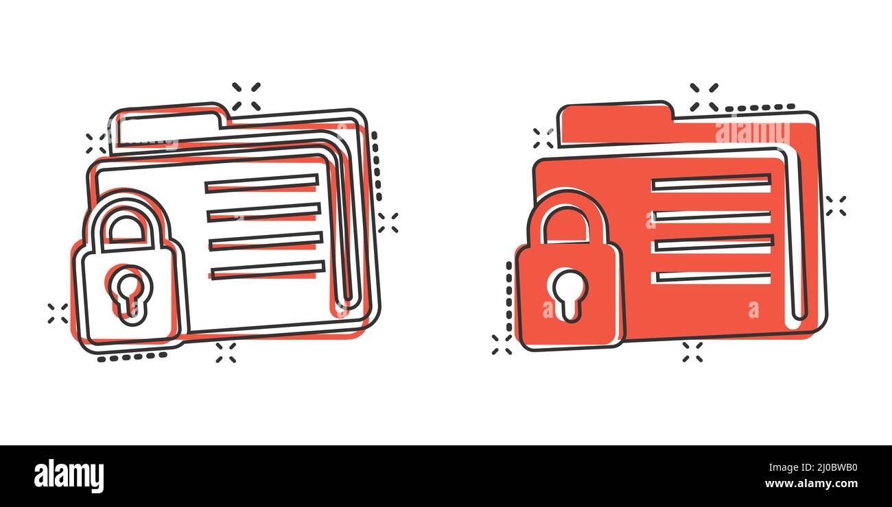 Files folder permission icon in comic style. Document access cartoon ...