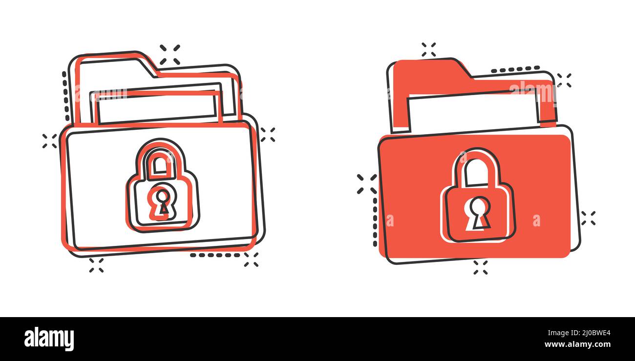 Files folder permission icon in comic style. Document access cartoon ...