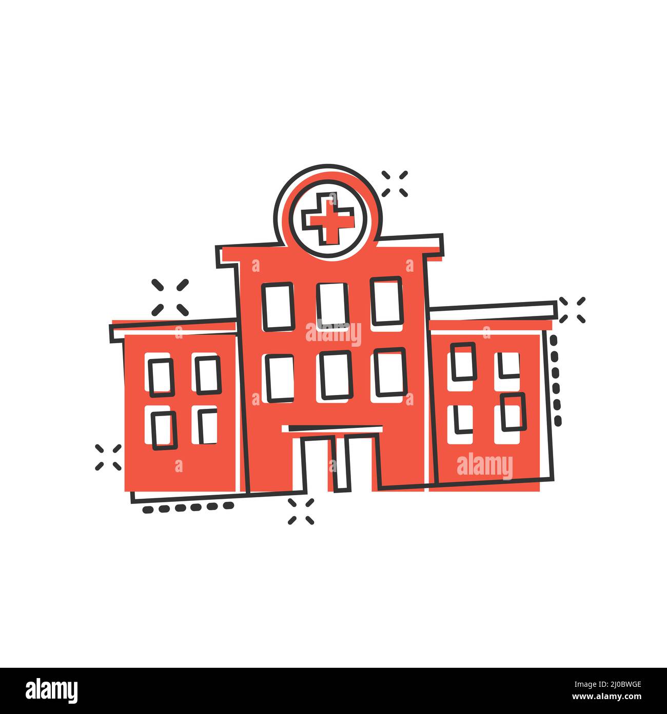 Hospital building icon in comic style. Medical clinic cartoon vector ...