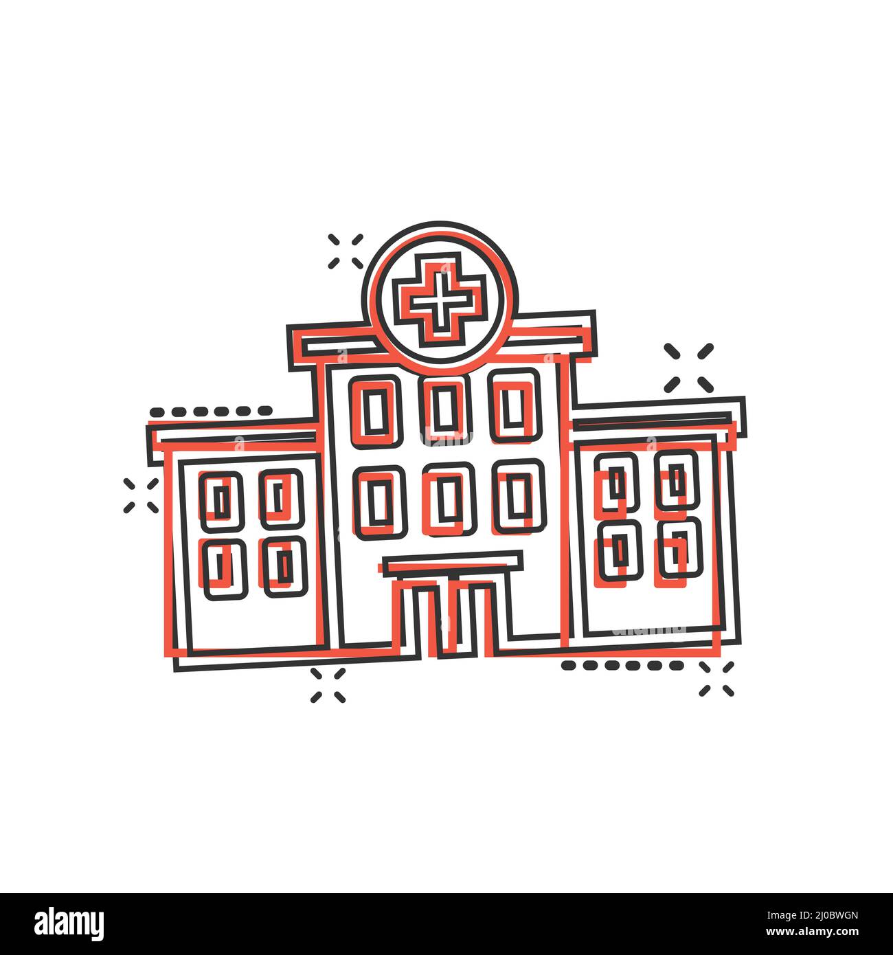 Hospital building icon in comic style. Medical clinic cartoon vector ...