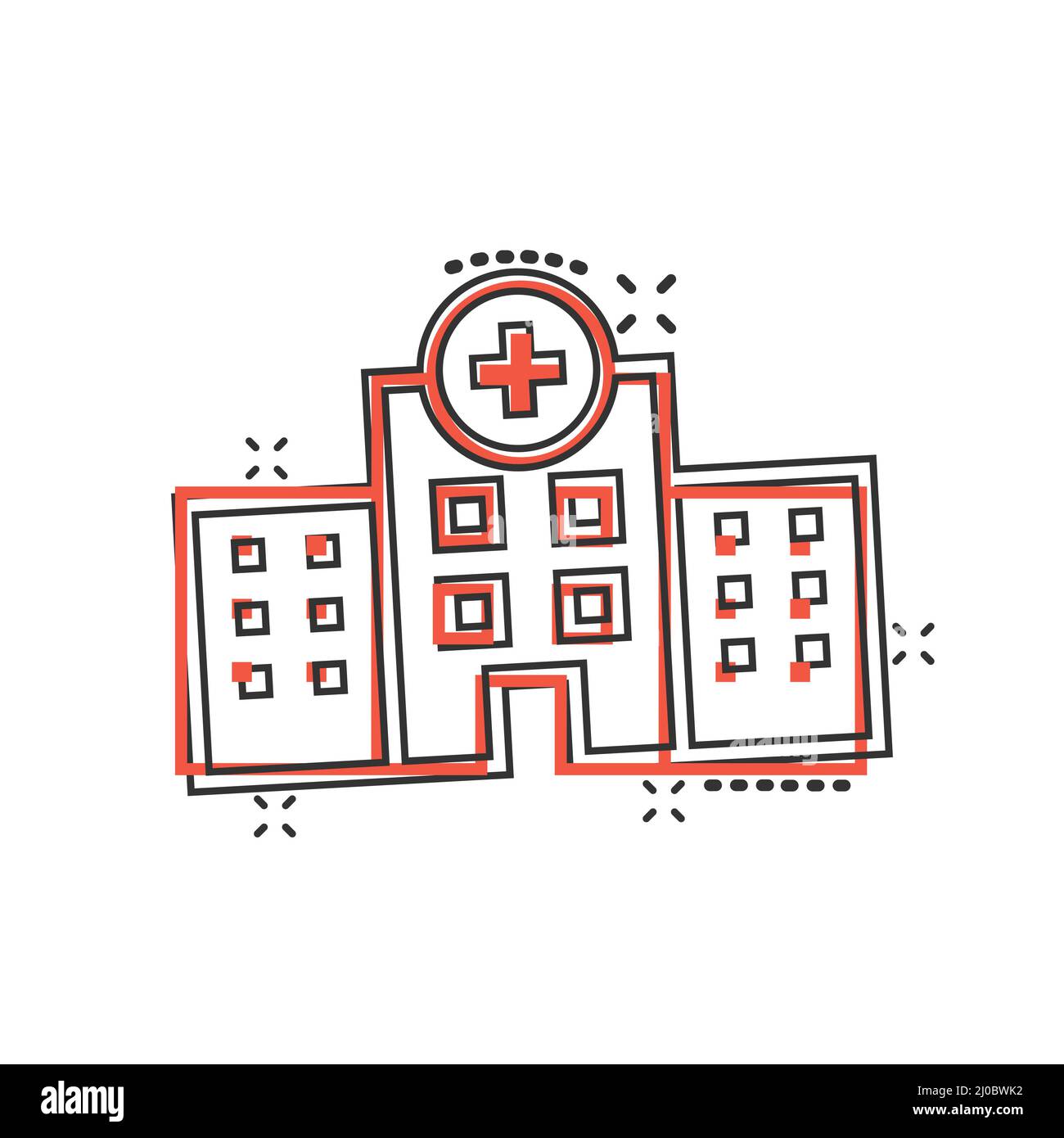 Hospital building icon in comic style. Medical clinic cartoon vector ...