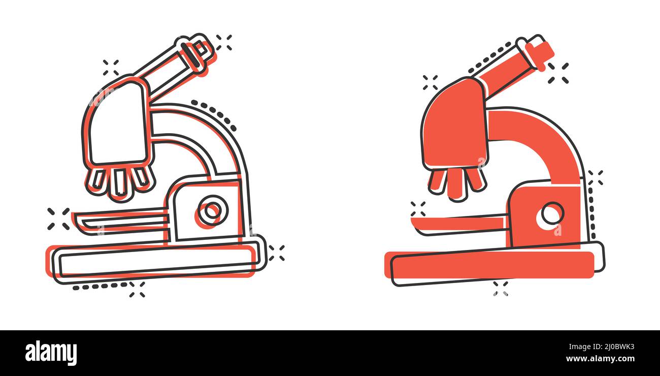 Microscope icon in comic style. Laboratory magnifier cartoon vector ...