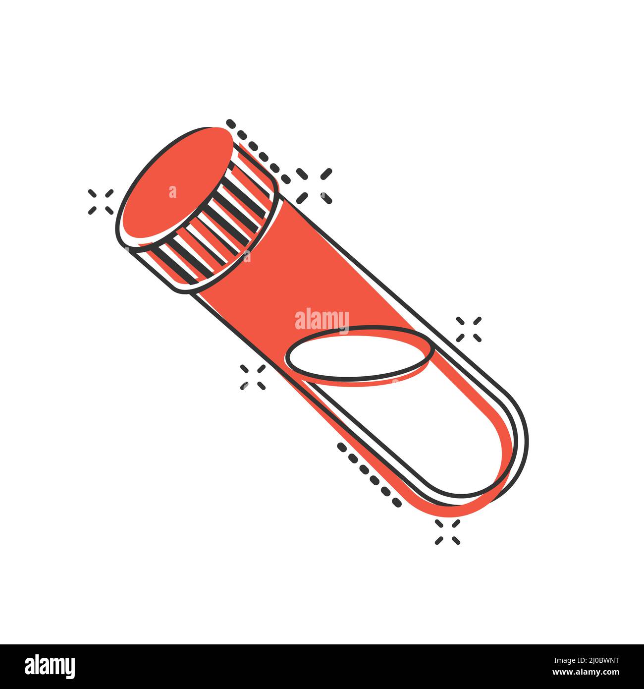 Blood in test tube icon in comic style. Laboratory flask cartoon vector ...