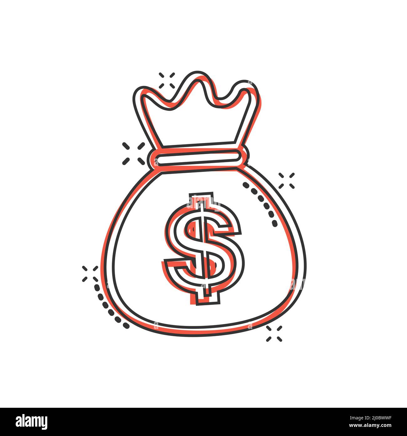 Money bag icon in comic style. Moneybag cartoon vector illustration on ...