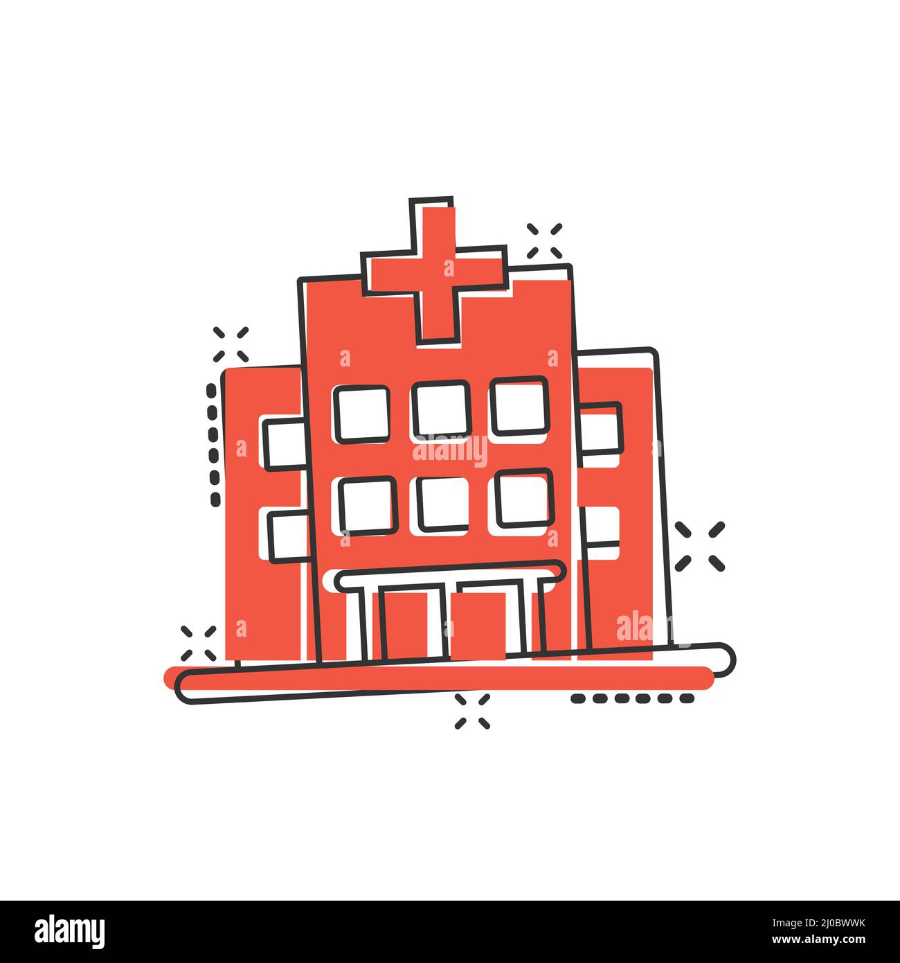 Hospital building icon in comic style. Medical clinic cartoon vector ...