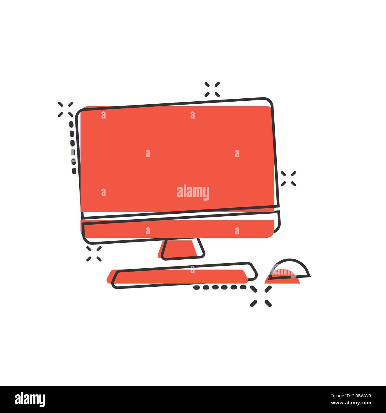 Personal computer in comic style. Desktop pc cartoon vector ...