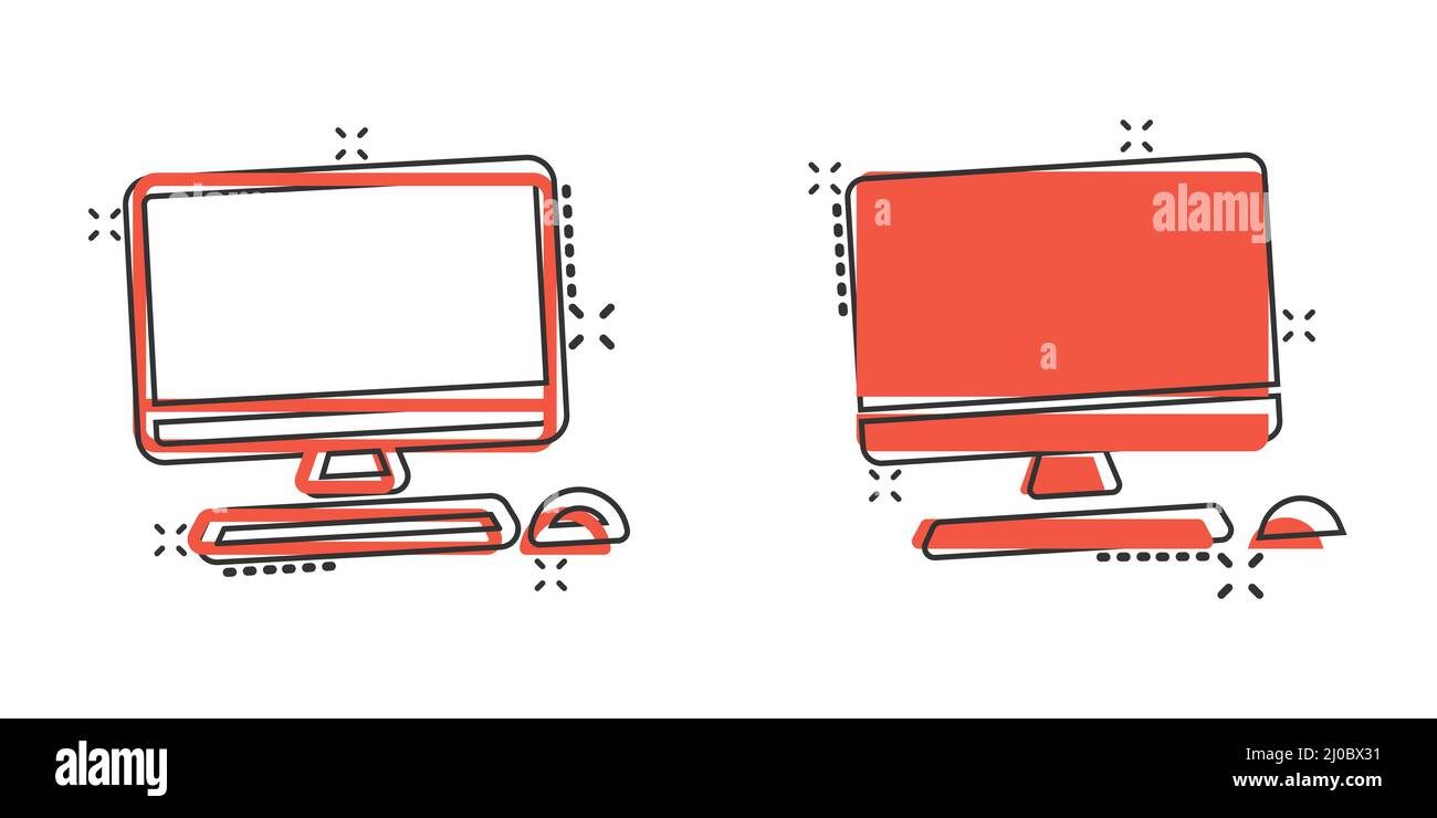 Personal computer in comic style. Desktop pc cartoon vector ...