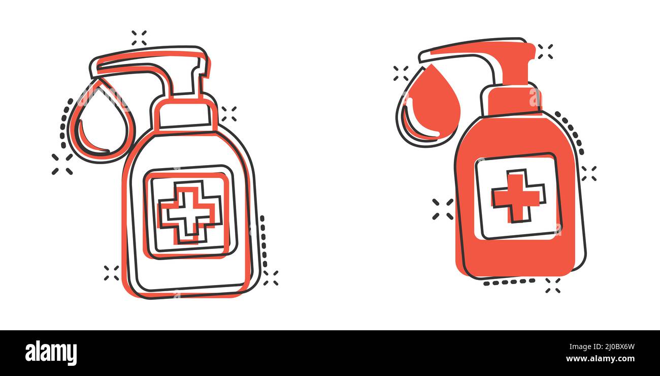 Hand sanitizer icon in comic style. Antiseptic bottle cartoon vector ...